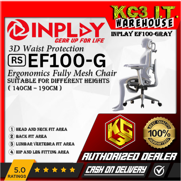 INPLAY EF100-G Ergonomic Chair Adjustable Breathable Design Long ...
