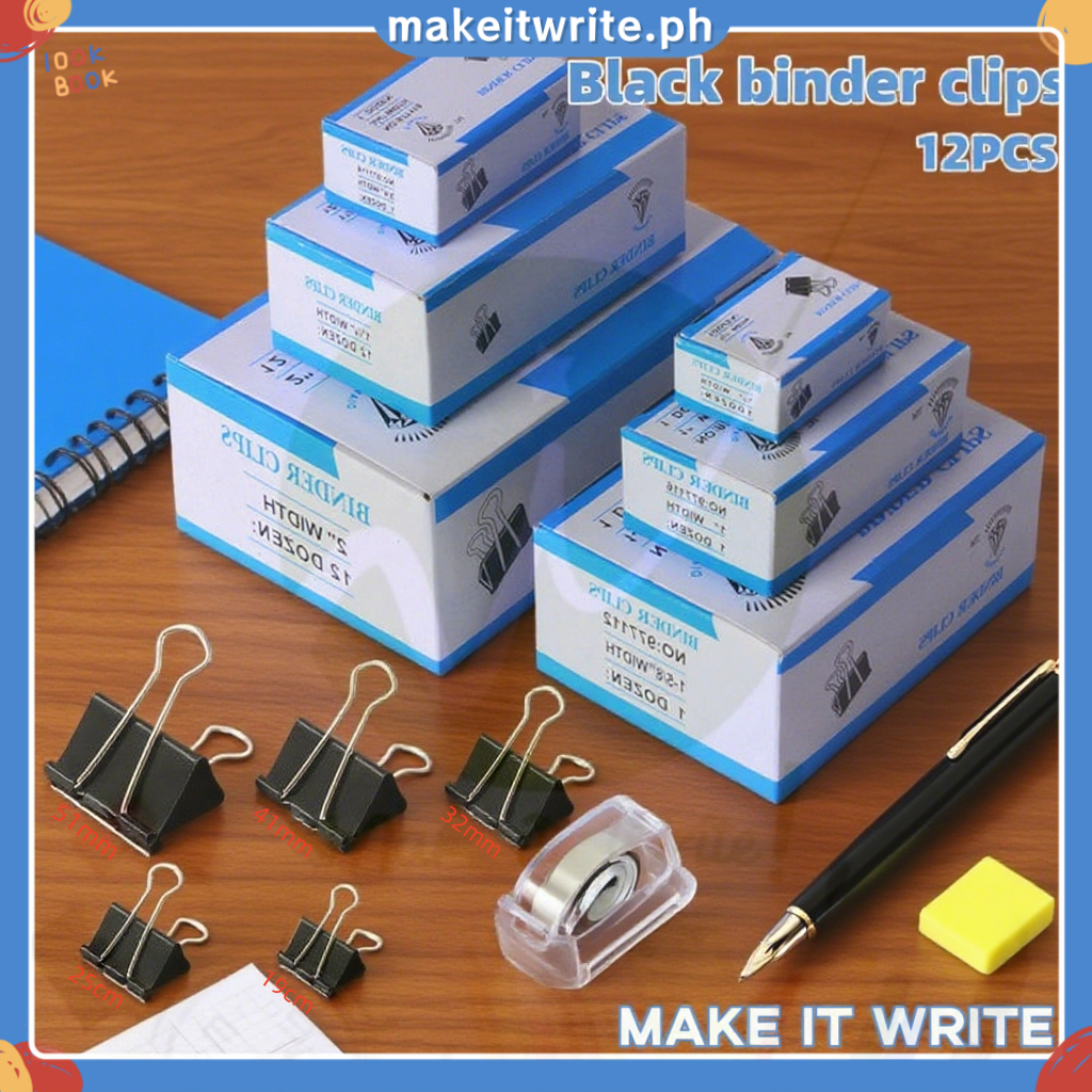 12PCS/box Black binder Clips Long Tail Grip Multi-Purpose Ticket/Paper ...