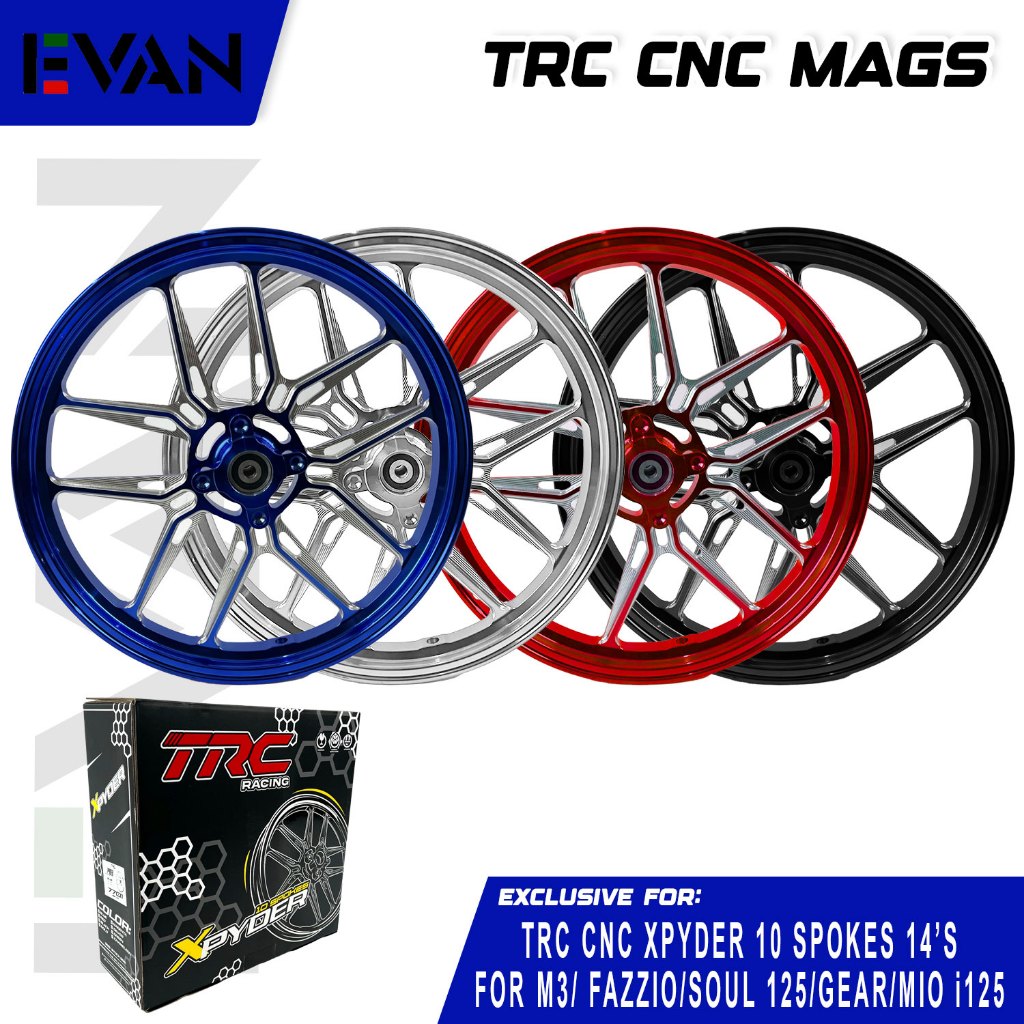 EVAN Buss TRC CNC Xpyder 10 Spokes MAG WHEELS (1.4Fx1.5Rx14) for Fazzio ...