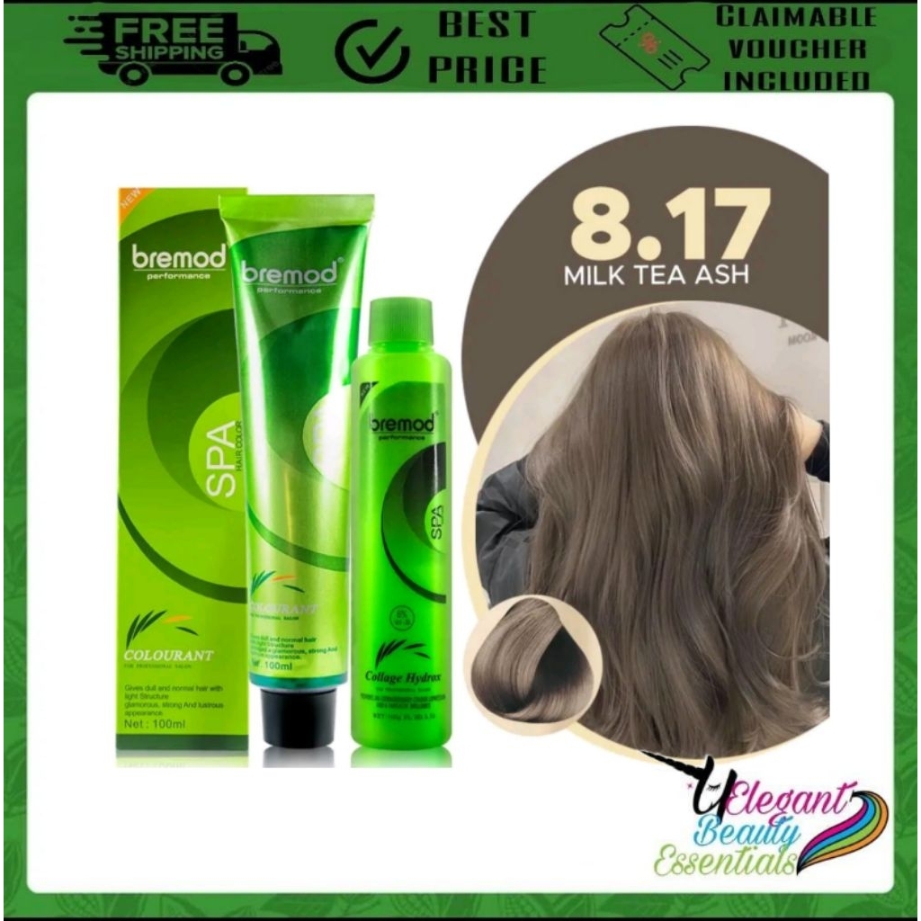 Bremod Hair Color Milk Tea Ash with Bremod Oxidizer (12% , 9% or 6% ...
