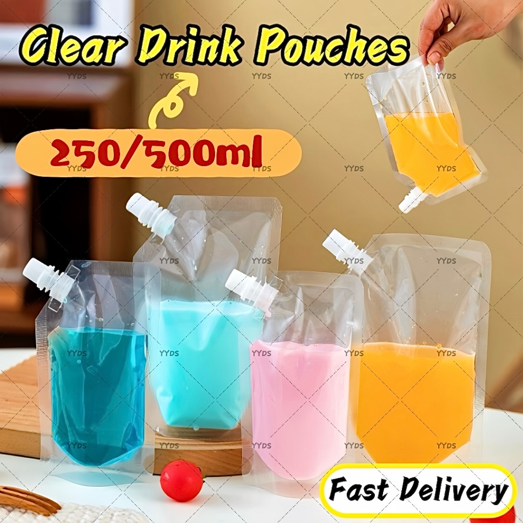250ml/500ml Clear Pouch Resealable Pouch Clear Plastic Beverage ...