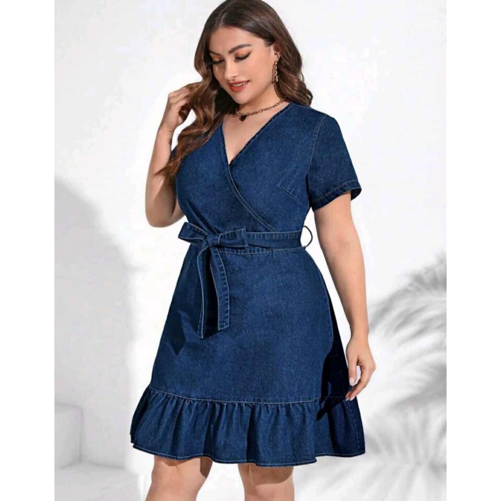 WOMENS PLUS SIZE SOFT DARK COLORED DENIM DRESS | Shopee Philippines