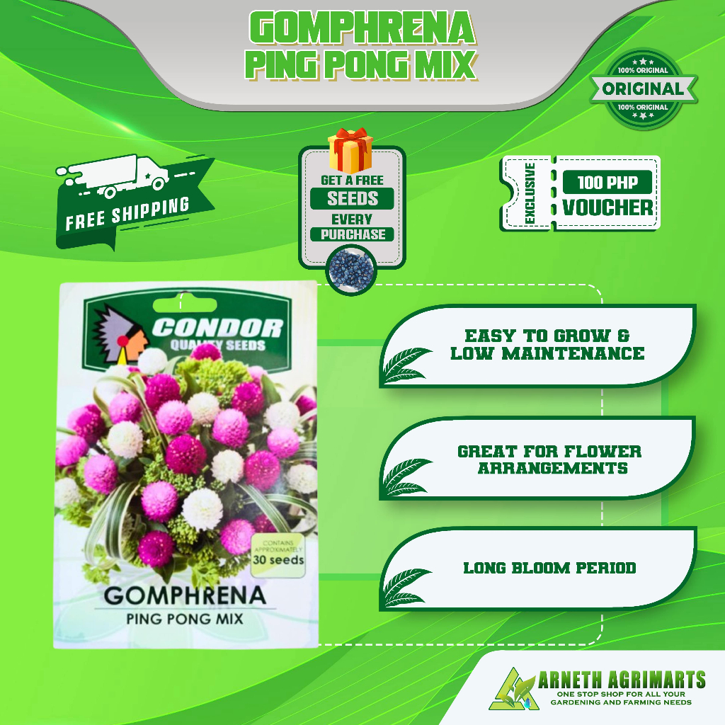 ARNETH GOMPHRENA PING PONG MIX FLOWER PLANT SEEDS | Shopee Philippines