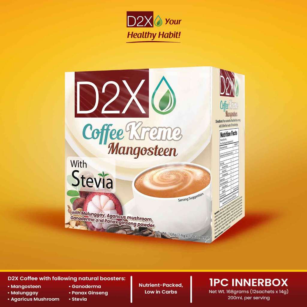 D2X Coffee Kreme Mangosteen Sweetened with Stevia (14g x 12 sachets ...