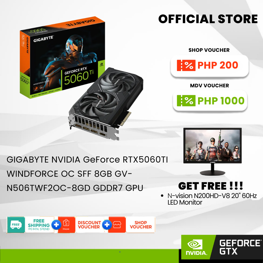 GIGABYTE NVIDIA® GeForce RTX™5060TI WINDFORCE OC SFF 8GB GV-N506TWF2OC ...
