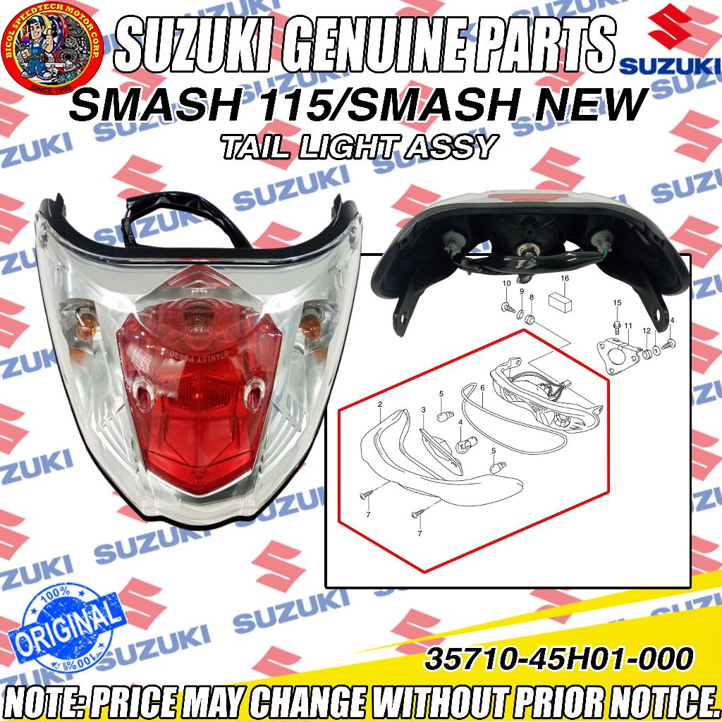 SMASH 115/SMASH NEW TAIL LIGHT ASSY (SGP) (Genuine: 35710-45H01-000 ...