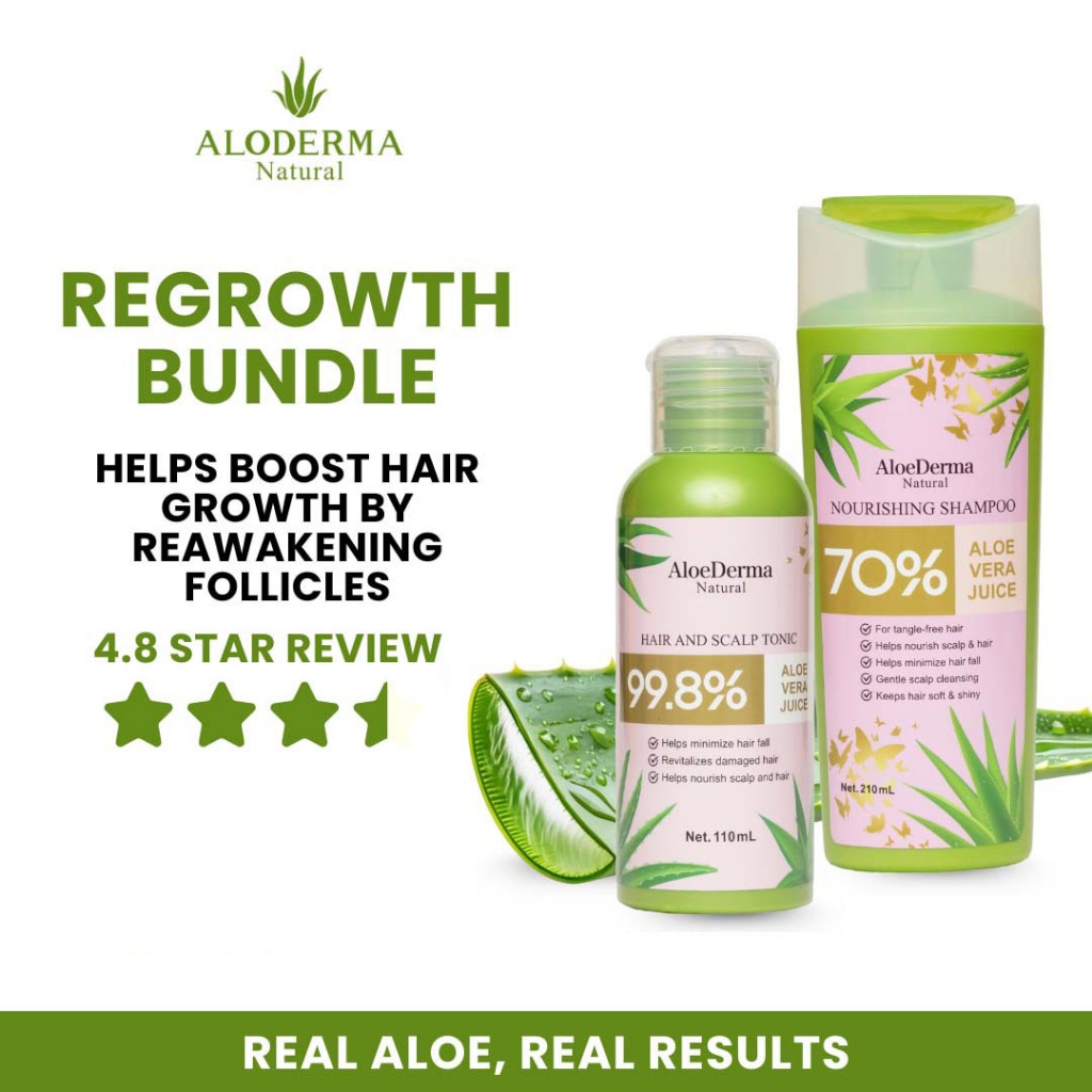 Aloe Derma Regrowth Bundle- Nourishing Shampoo (70% Aloe Vera) & Hair ...
