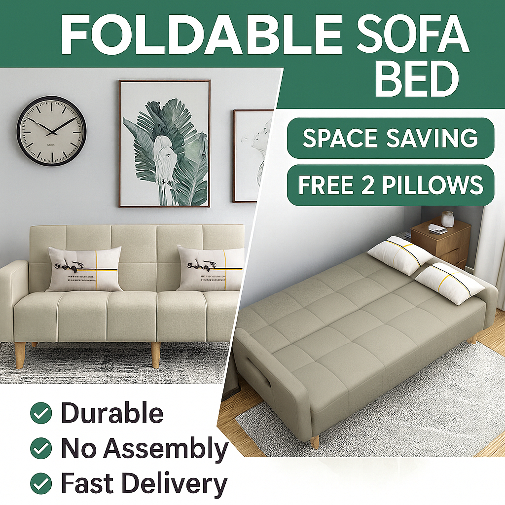 Foldable Sofa Bed,3 Seaters Wood Duty Fabric Couch for Small Spaces ...