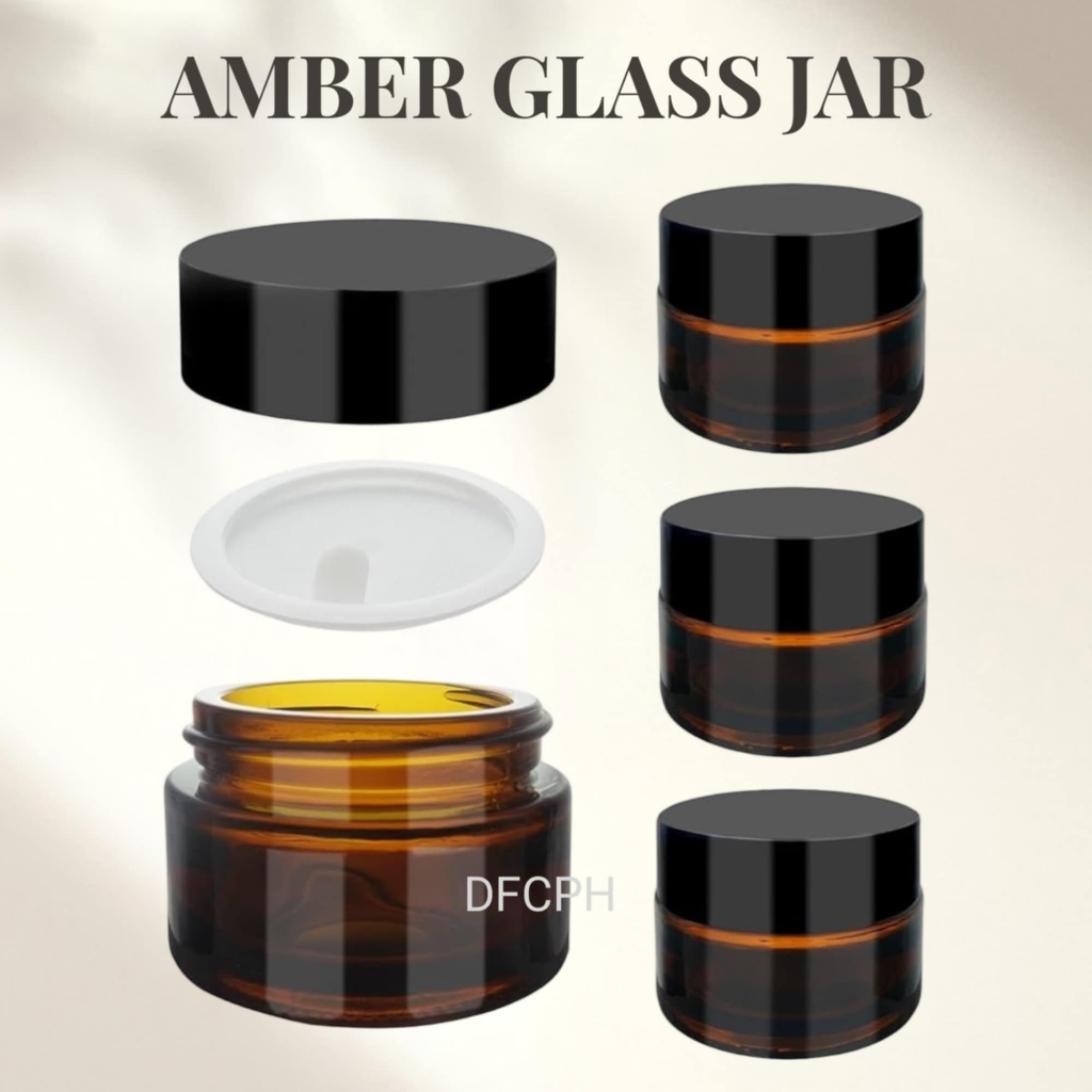 10 PC Amber glass Jars 30 /50 / 100 ml Cream salve balm mask with Black ...