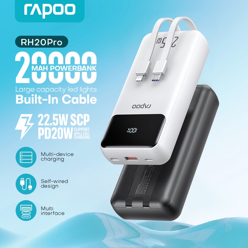 Rapoo RH20pro 20000mAh 22.5W Powerbank with Built in Cable Digital ...