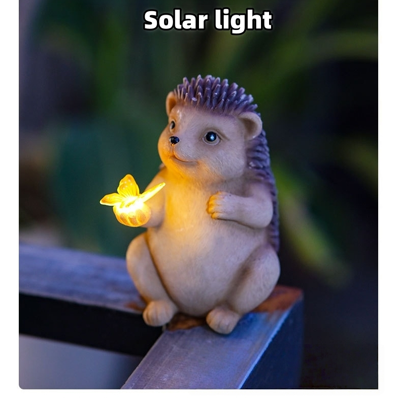 Small Hedgehog Smart Sensing Solar-Powered Light Figurine: Resin Garden ...
