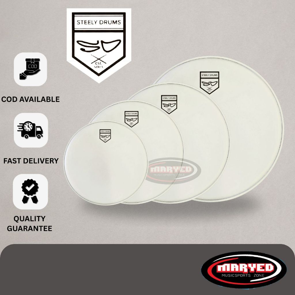 STEELY DRUMS BUNDLE FOR DRUMSET White Coated Drumheads Size (12",13",16 ...