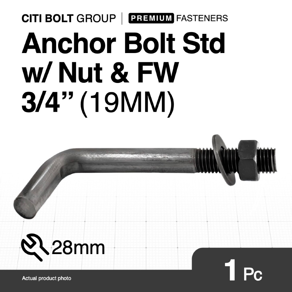 1pc 3/4 (19MM) Anchor Bolt Standard w/ Nut & FW for Concrete | L-Hook ...