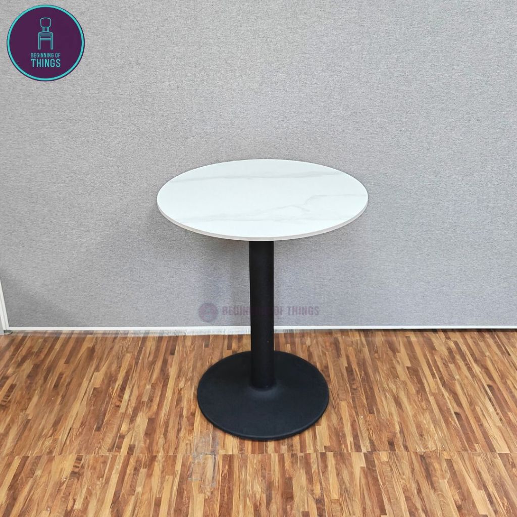 60cm Marble Sintered Stone Round Dining Table Ceramic Single Metal Leg ...