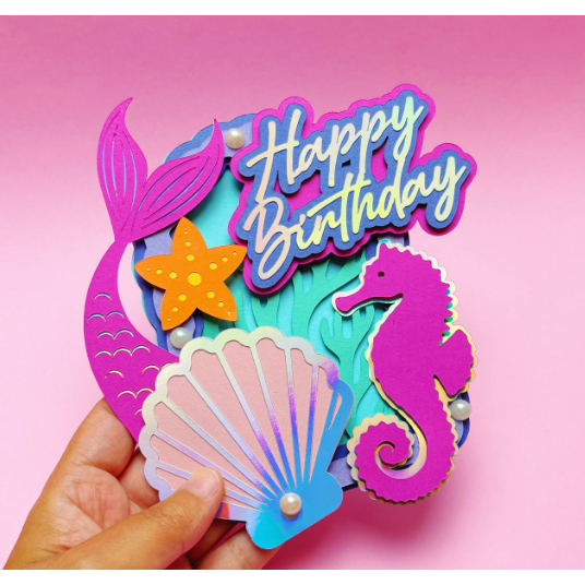 3D Seahorse & Seashell Cake Topper – Customizable with Your Name & Age ...