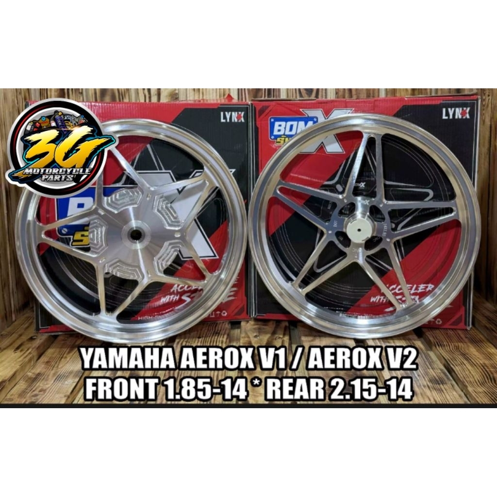 BOM X LYNX (STAR) CNC MAGS 14s 5 SPOKES YAMAHA AEROX V1 / AEROX V2 (100 ...