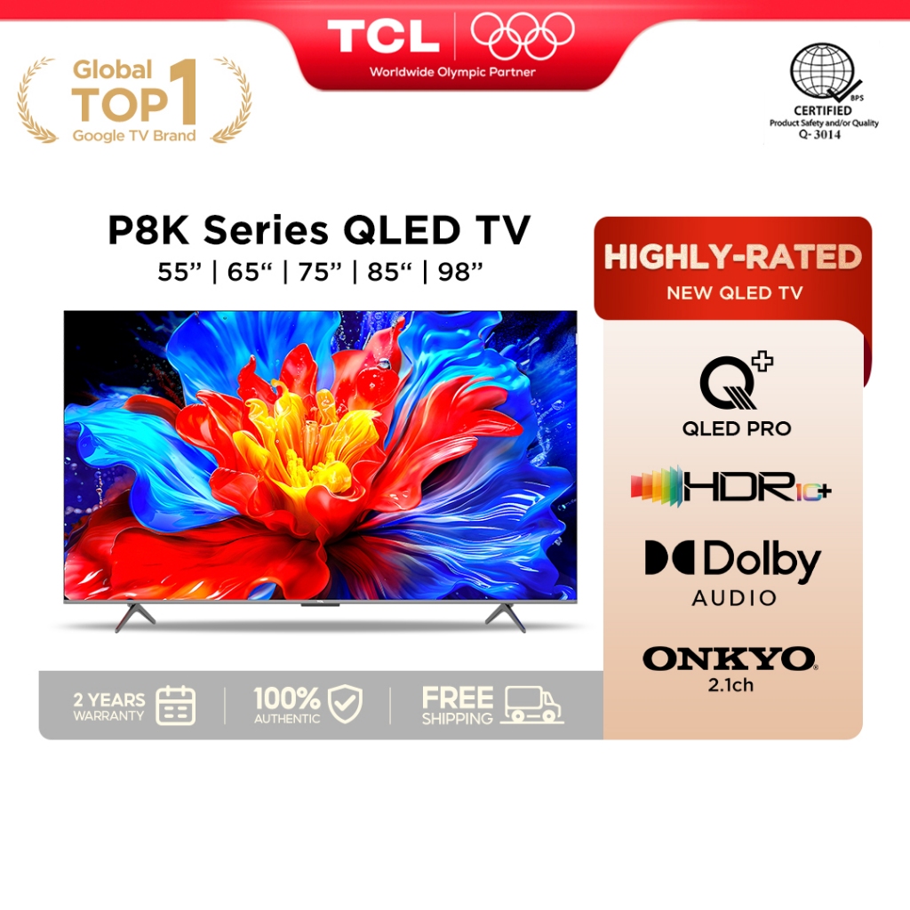 [NEW] TCL 4K QLED Google Smart TV P8K, 144Hz, ONKYO 2.1 Hi-Fi, AiPQ Pro, Dolby Vision, Game Bar ...