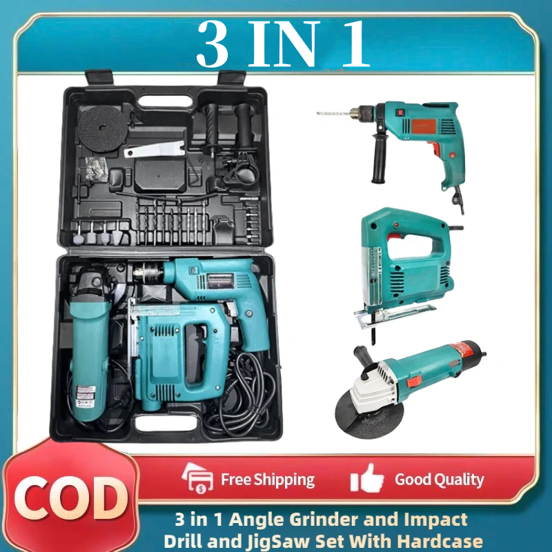 NEW 2 in 1/3 in 1 Angle Grinder and Impact Drill and JigSaw Set With ...