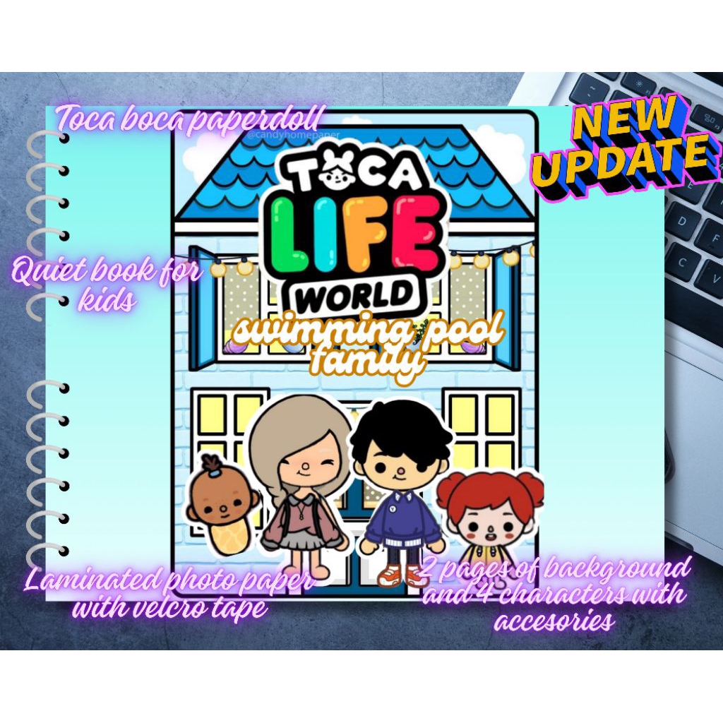 Toca boca paper doll family with swimming pool (ready to play no need ...