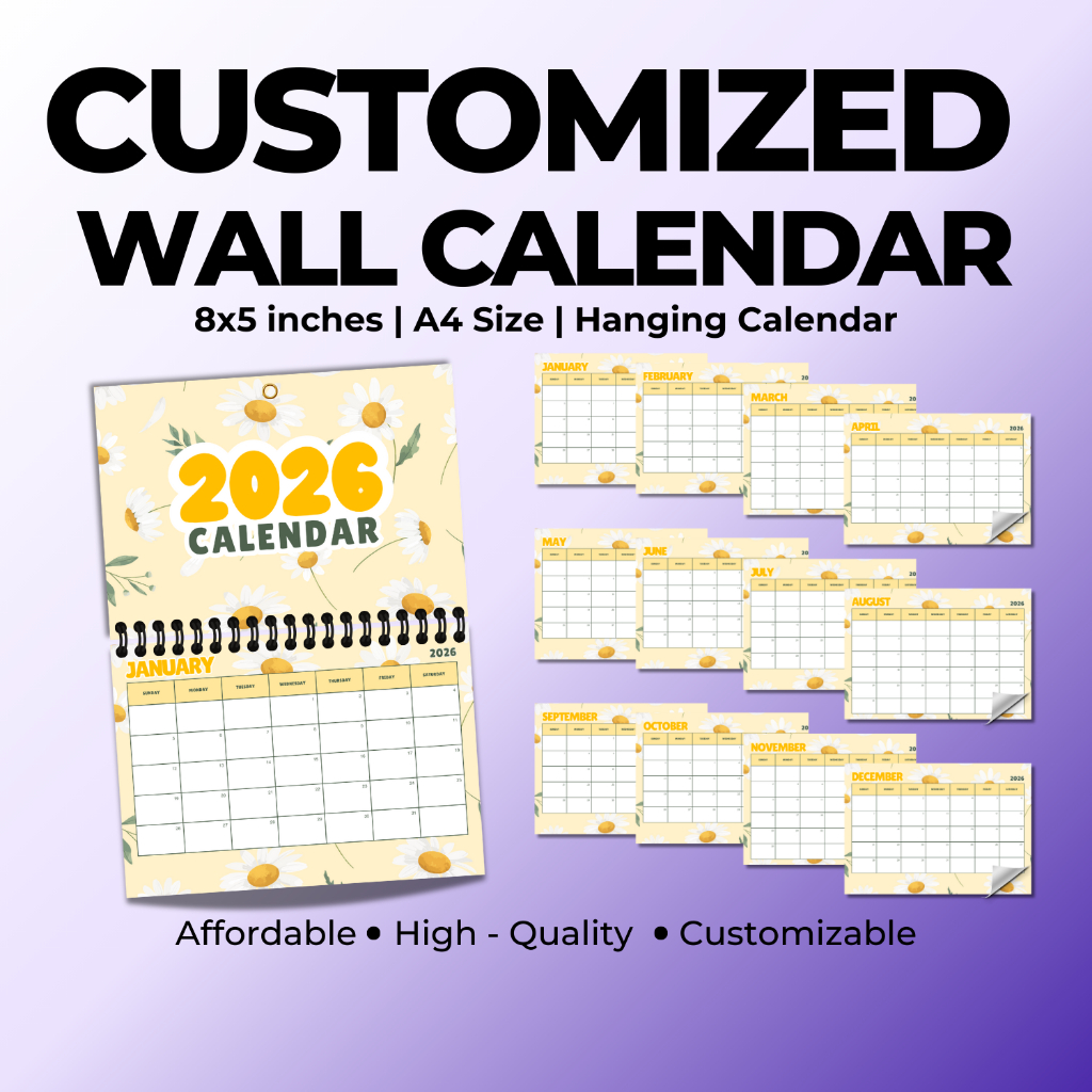Customized 2026 Hanging Calendar 8x5 inches / A4 Size | Personalized ...
