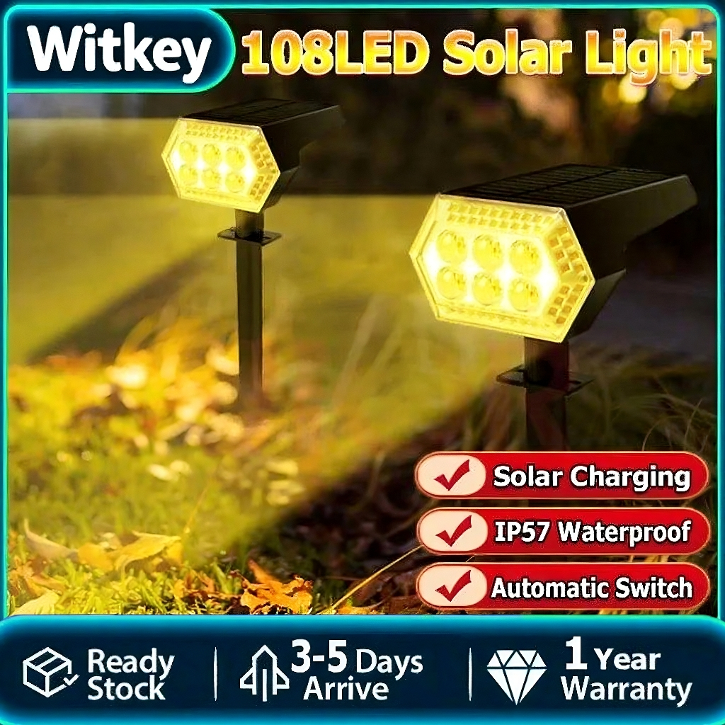 [Witkey] 108 LED Solar Garden Light Outdoor Light Warm/White Solar ...
