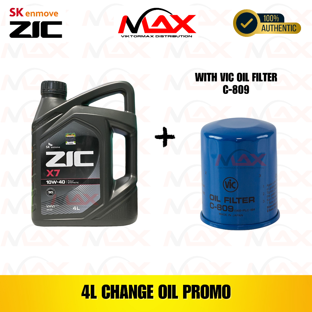 SK ZIC 4 Liters X7 10W40 For GASOLINE Engine with C-809 Vic Oil Filter ...