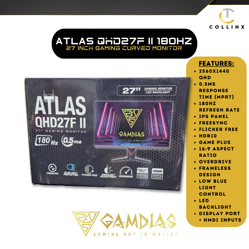 27 Inches GAMDIAS ATLAS QHD27F II 180Hz 2K Gaming Monitor | 2560x1440 ...