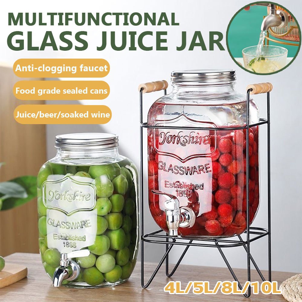 10L Juice Drink Glass Jar Water Dispenser with Stand and Faucet ...