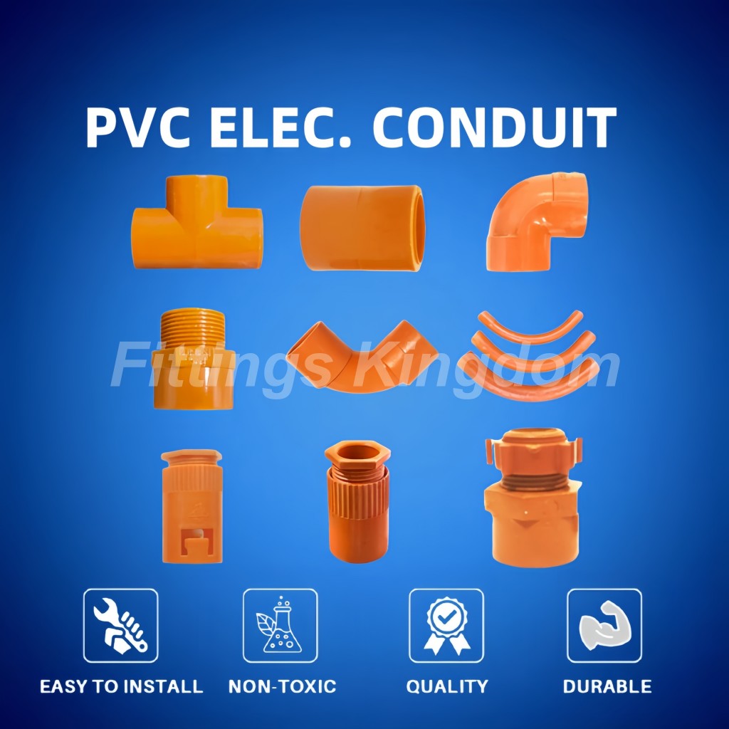 PVC Orange Electrical Conduit 1/2-3/4 Tee/ Elbow/ Male Adaptor with Nut ...