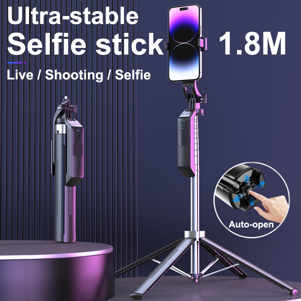 Selfie Stick fourpod Phone stand 1.8M 360°Rotation with Bluetooth ...
