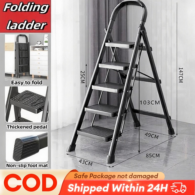 Foldable Ladder Home metal Step Ladder Folding 3/4/5/6 Steps Industrial ...