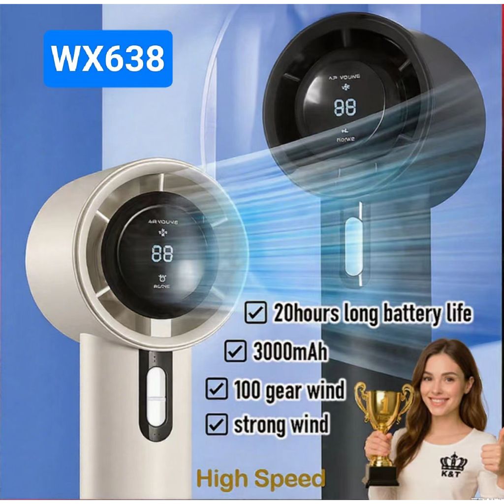 Handheld fan WX638 High Adjustable 1-100 Gear Speed Bladeless Digital ...