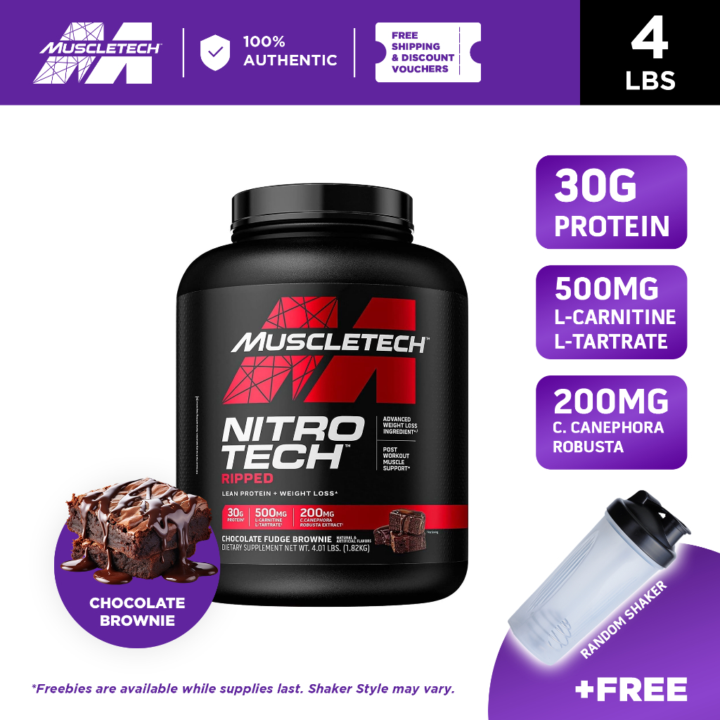 Muscletech Nitrotech Ripped Whey Protein 4 lbs. +FREE SHAKER ...