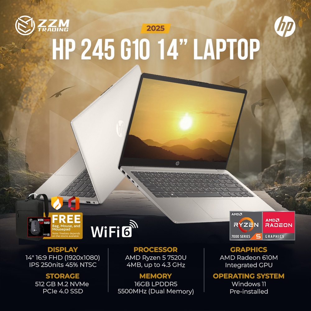 HP 245 G10 / 255 G10 2025 Ryzen 5-7520U Radeon 610M 14" FHD IPS 16GB ...