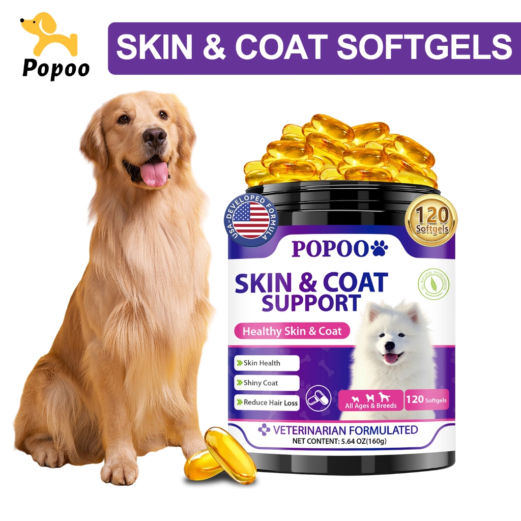 Popoo Skin & Coat Support for Dogs Skin Health Dog Food Supplement for ...