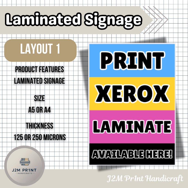 Print-Xerox-Laminate-Scan (Laminated Signage) / A5 or A4 / Manipis or ...