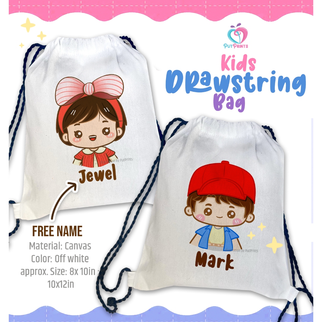 Personalized Drawstring Bag – Canvas Kids Backpack with Cute Custom ...