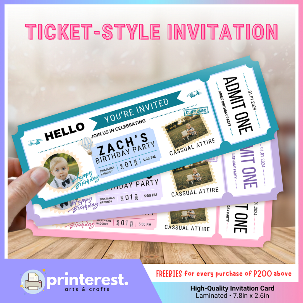 PRINTEREST Laminated Ticket-Style Invitation - Invitation Card for ...