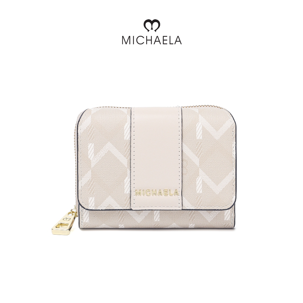 MICHAELA Retro Sophisticated Short Wallet 6 Card Slots Checkered Letter ...