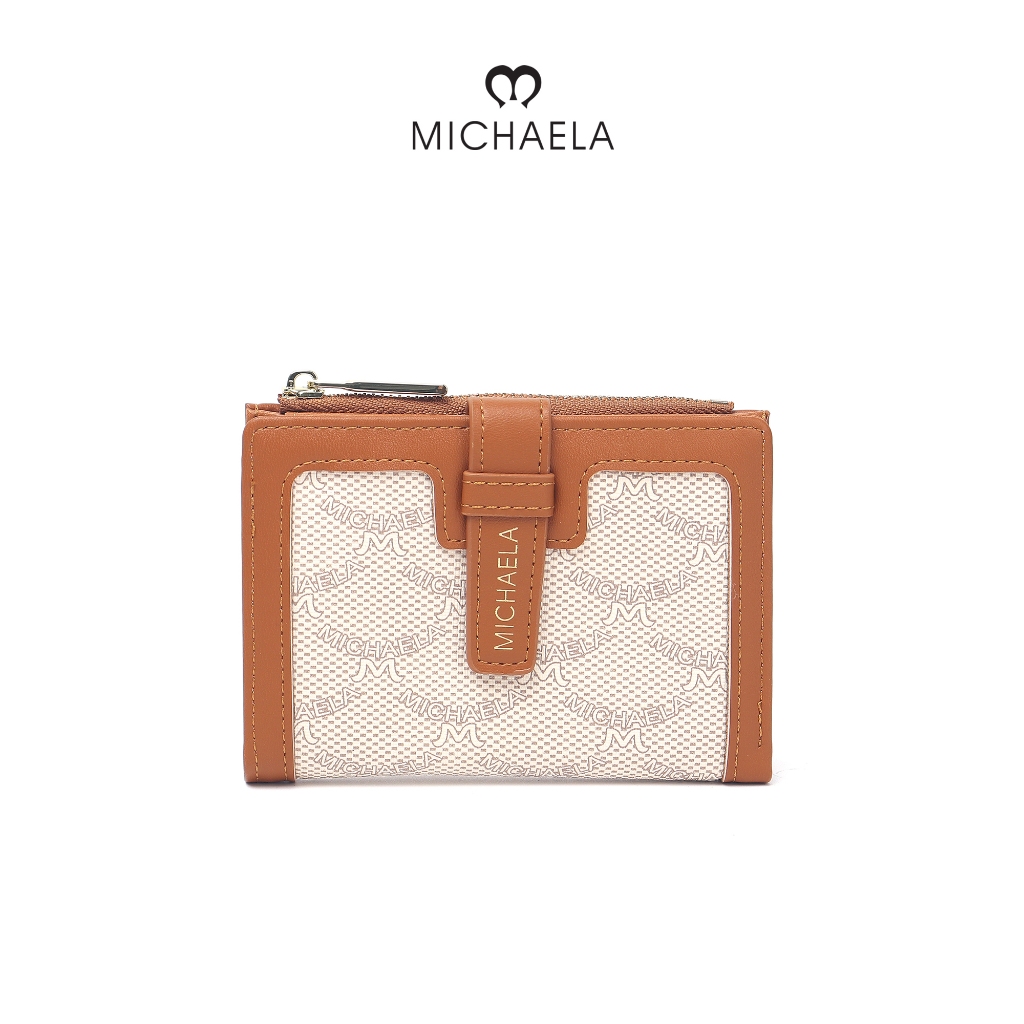 MICHAELA Contrast Color Trims Short Wallet with 6 Card Slots Letter ...