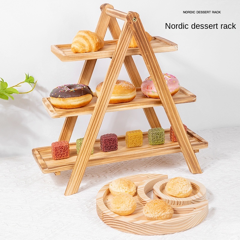 Solid wood 3-layer dessert rack/cooked food board/afternoon tea rack ...