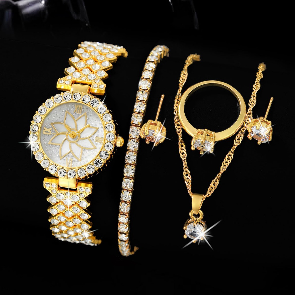 6Pcs Fashion Women Watch Trend Steel Band Watch Women Diamond ...