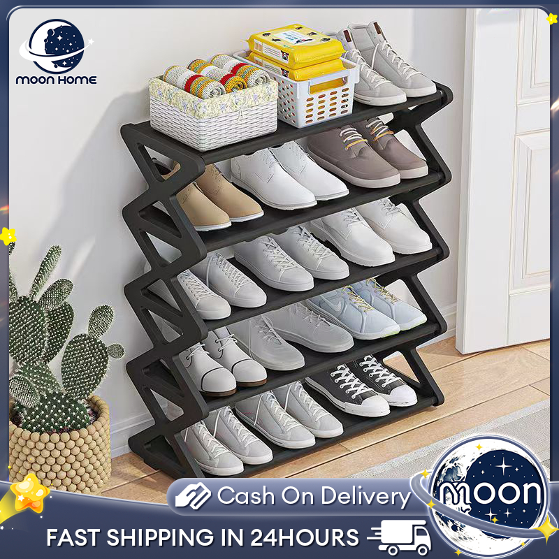 MOON 4/5Layers Retractable X Shape Shoe Rack Water-Proof Plastic Large ...