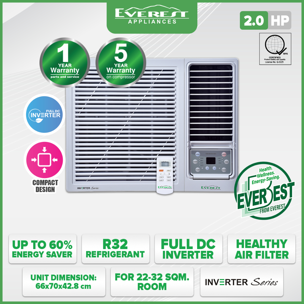EVEREST 2.0HP Inverter Window Type Aircon/ Full Dc/ Compact Design ...