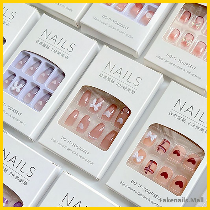 Box Fake Nails 24PCS With Jelly Glue Extension Set With Glue Nail Drill ...