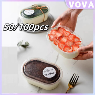 50Pcs Dessert Container Graham Cake Mango Float Clear Oval Container ...
