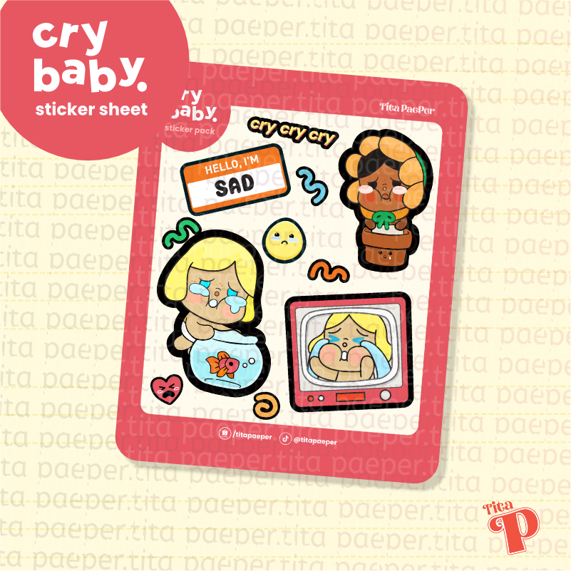 Cry Baby Sticker Sheet - Kiss Cut - Easy Peel Waterproof Laminated ...