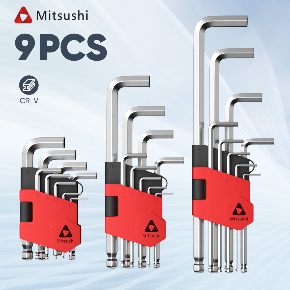 Mitsushi 9Pcs L Type Hex socket wrench set Allen Key Hexagon Flat Ball ...