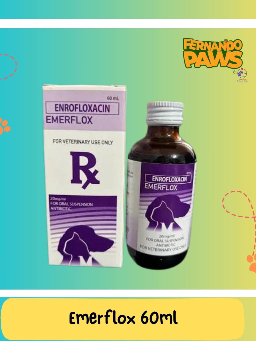 Emerflox 60ml Syrup 20mg/ml (Enrofloxacin) For Oral Suspension ...
