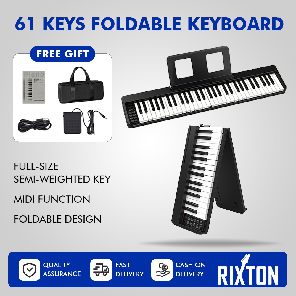 RIXTON 61 Key Foldable Piano Kids Piano with Full Size Semi-Weighted ...